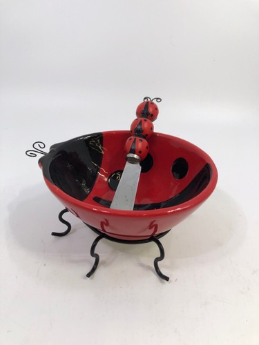 3PC LADYBUG DIP DISH W/LEG STAND & KNIFE SPREADER JILL SEALE. | eBay