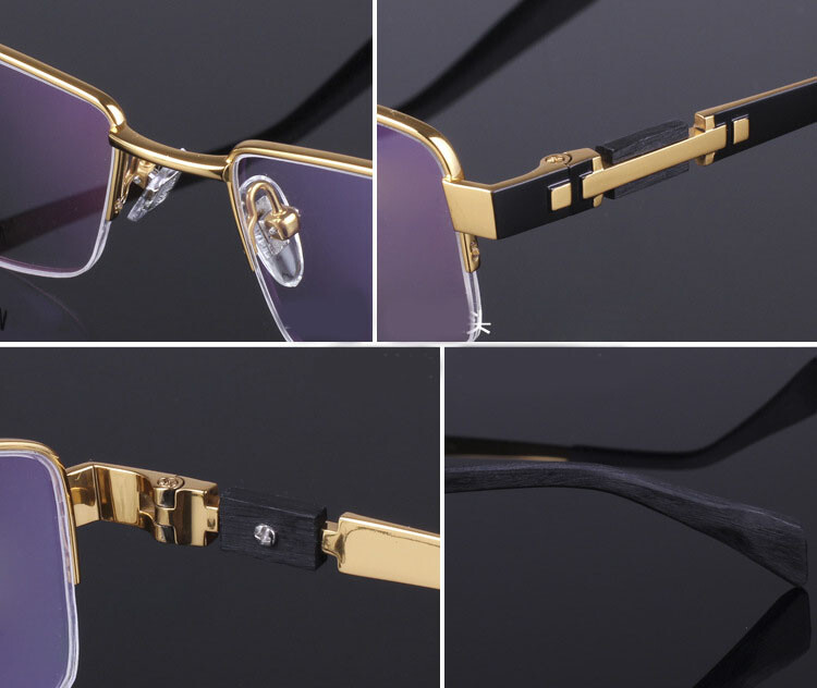 High quality Titanium Gentlemen Glasses Men Semi-Rimless Gold Eyeglass ...