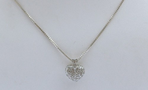 STERLING SILVER NECKLACE WITH STERLING SILVER RHINESTONE HEART PENDANT ...