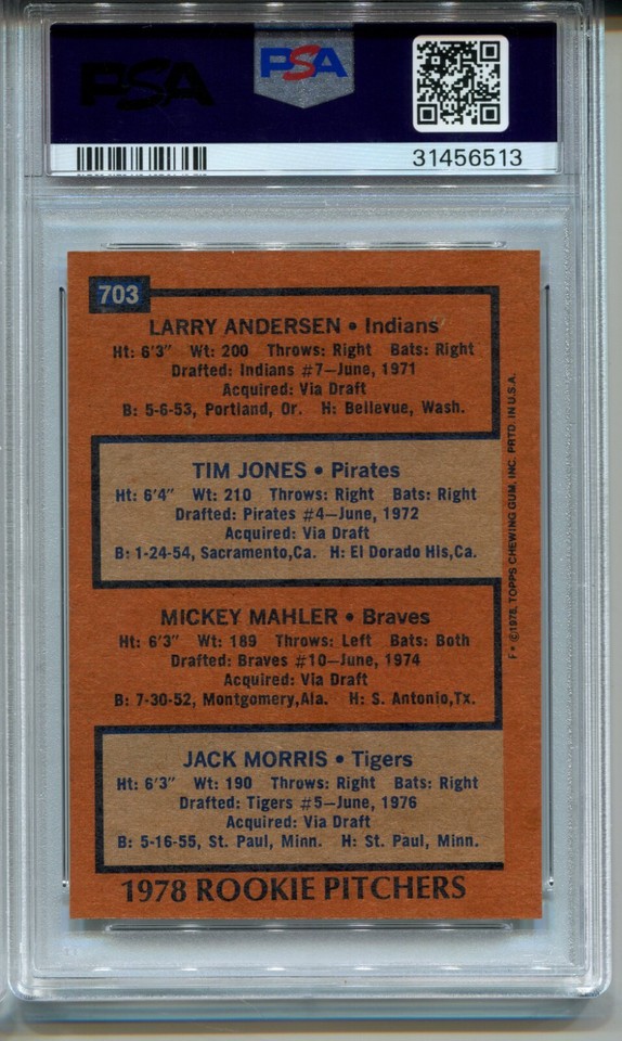1978 Topps Jack Morris Rookie Card PSA 10 Graded Gem Mint Baseball #707 ...