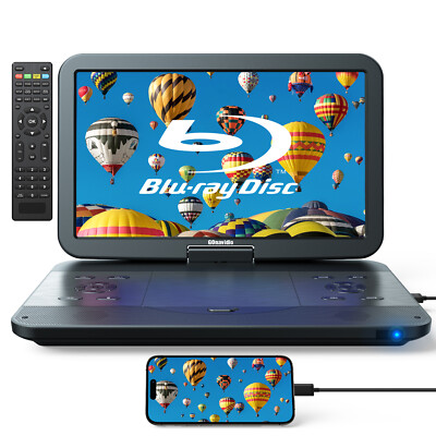 17.6" Portable Blu-Ray DVD Player Swivel Screen Dolby Audio HDMI USB ...