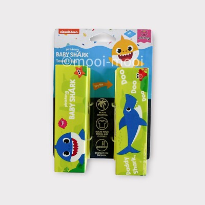 2 x Towel / Bag Clips BABY/DADDY SHARK, Green from Pinkfong Nickelodeon ...
