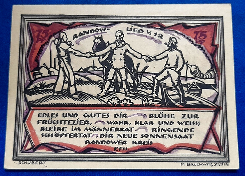 RANDOW STETTIN (SZCZECIN) NOTGELD 75 PFENNIG 1921 EMERGENCY MONEY ...