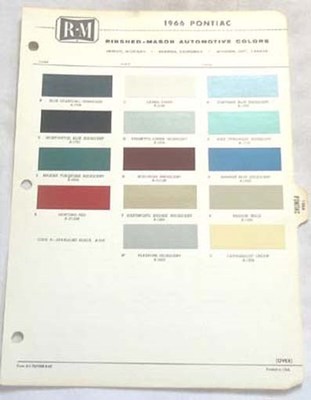 1966 PONTIAC R-M COLOR PAINT CHIP CHART ALL MODELS ORIGINAL | eBay
