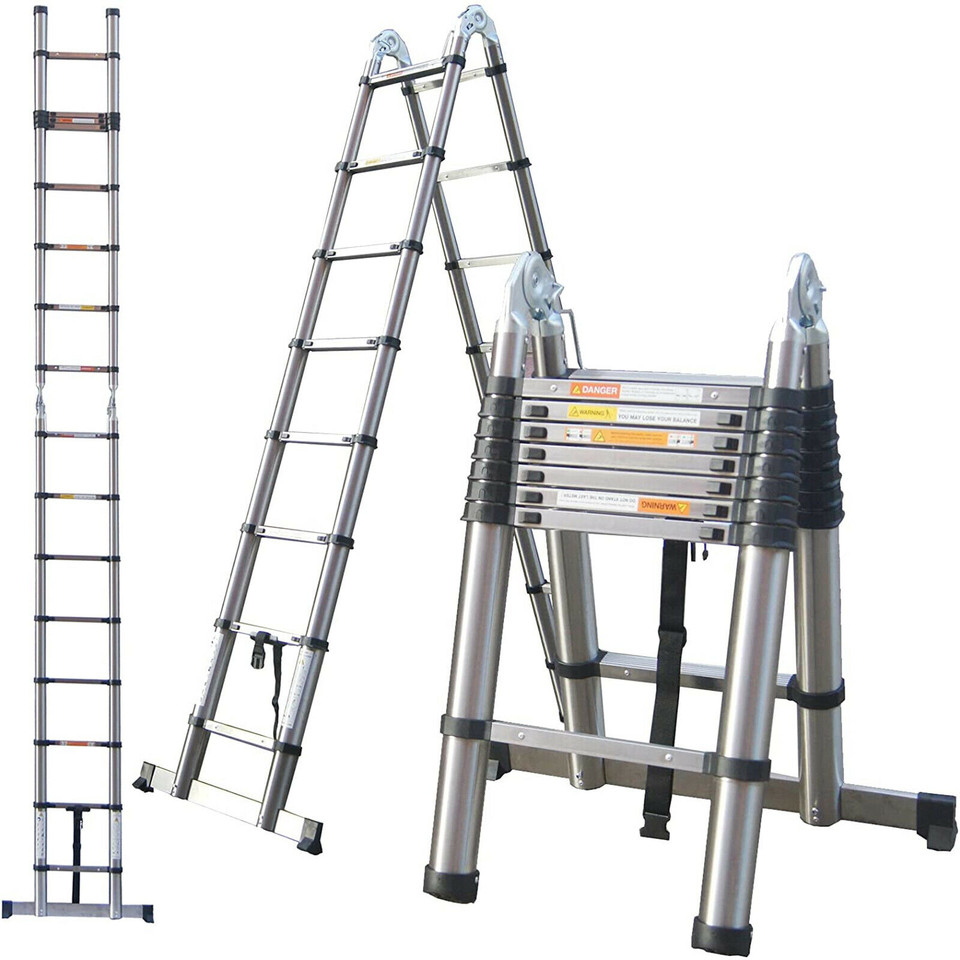 8-16FT Steel Telescoping Ladder Extension Ladders Retraction ...