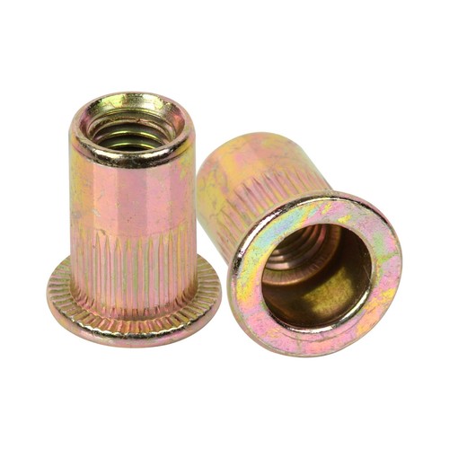 M8 Rivet Nuts Threaded Insert Nutsert Flat Head Rivnuts Yellow Zinc ...
