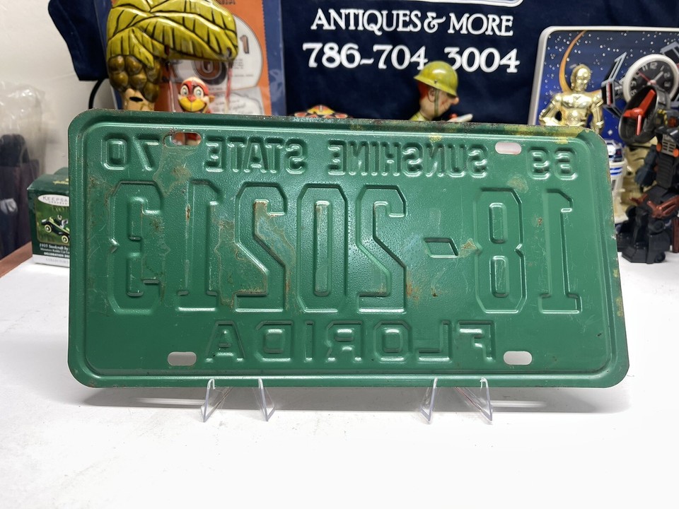 VINTAGE 1969-1970 FLORIDA LICENSE PLATE SUNSHINE STATE GREEN/WHITE 18 ...