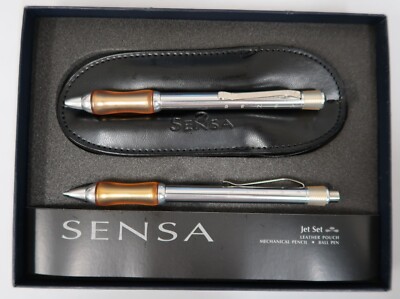 Sensa Set Crystal Silver Ballpoint Pen & Pencil Leather & Pen Case New ...