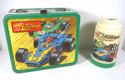 VINTAGE METAL LUNCH BOX LUNCHBOX & THERMOS JOHNNY LIGHTNING ORIGINAL ...