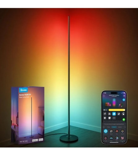 Govee RGBICW LED Corner Smart Floor Lamp Basic - Wifi Dimmable - H6076 Black New | eBay