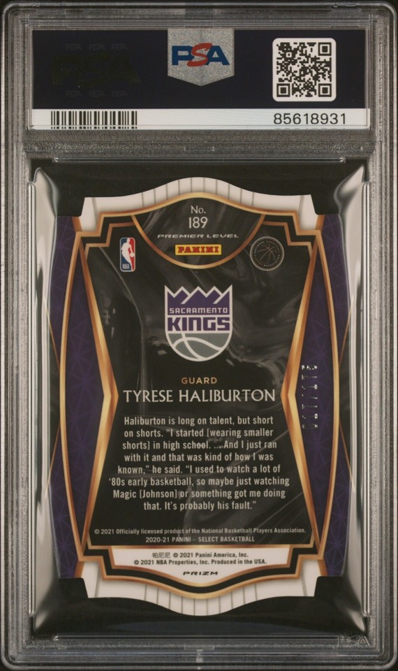 Tyrese Halliburton 2020 Select Maroon Die-Cut ROOKIE #189 17/175 PSA 10 ...
