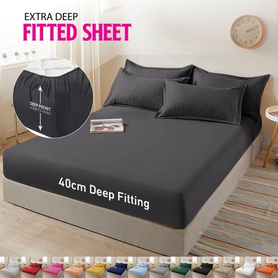 Extra Deep 40 CM Fitted Sheet Bed Sheets Single Double King Super King ...