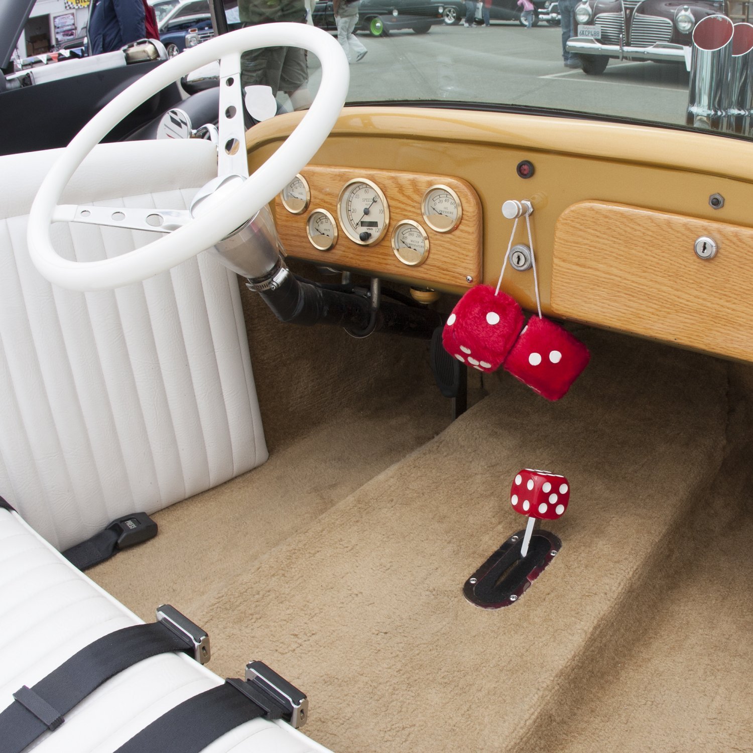 LARGE RED PLUSH HANG CAR DICE FUZZY furry mirror hot rod rat street new ...