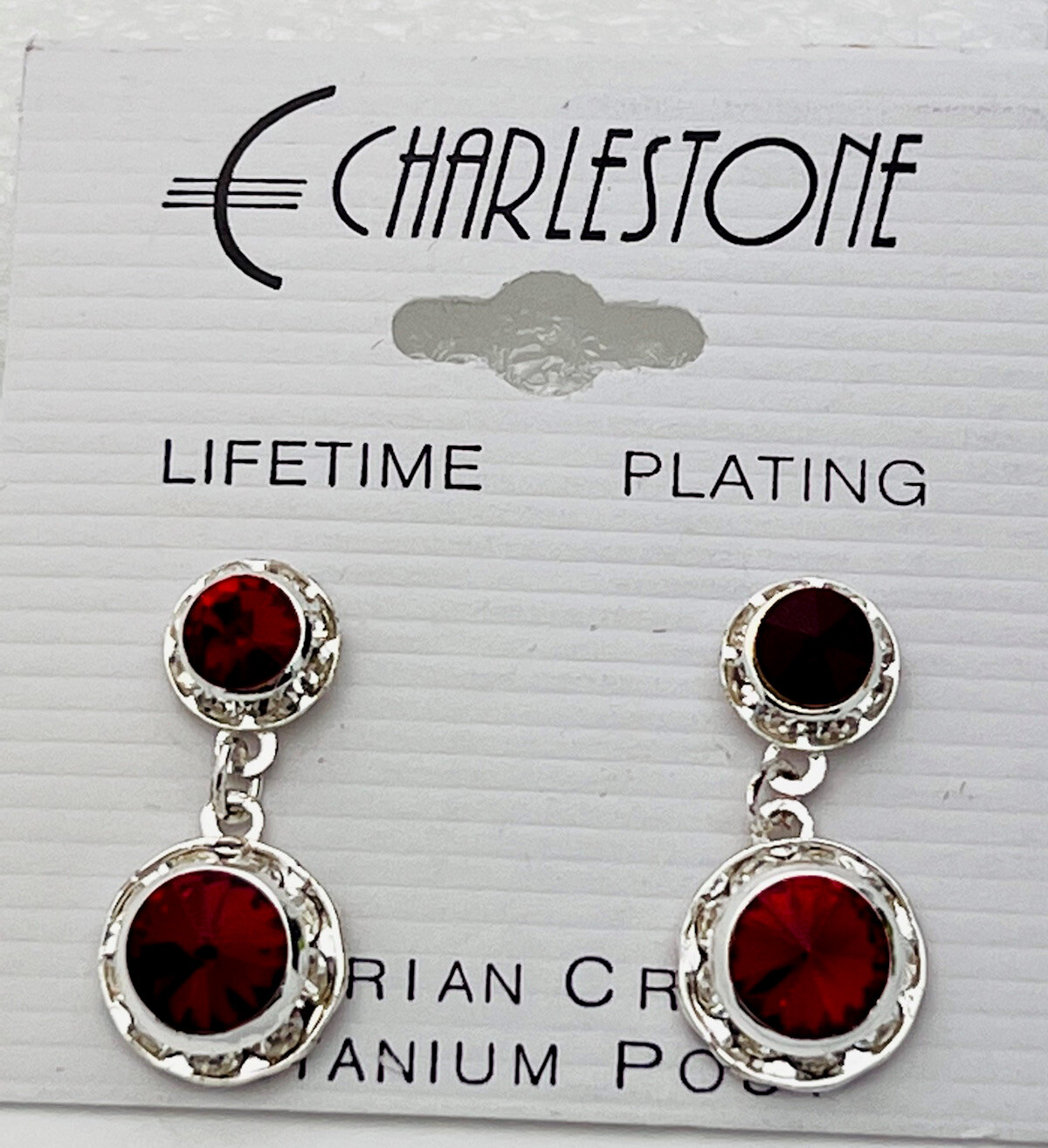 Vintage Charlestone Silver Tone 40 Clear Garnet Crystal Titanium Post ...