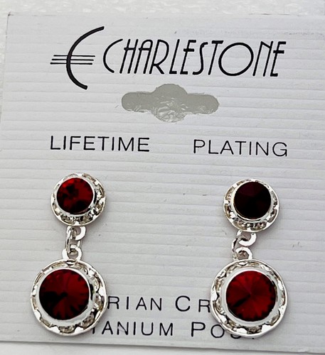 Vintage Charlestone Silver Tone 40 Clear Garnet Crystal Titanium Post Earrings | eBay
