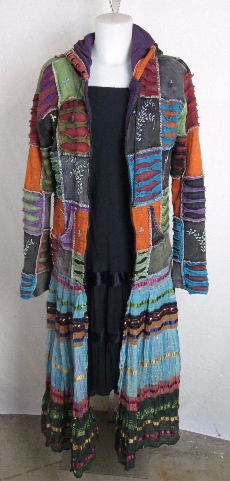 Custom Upcycle Full Length Multicolored Coat Women's Jacket with Hood ...