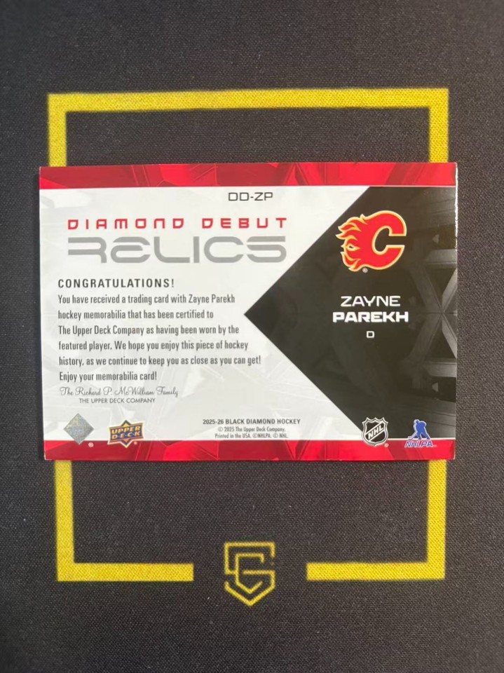 2025-26 Upper Deck Black Diamond Debut Relics Zayne Parekh FCMA | eBay