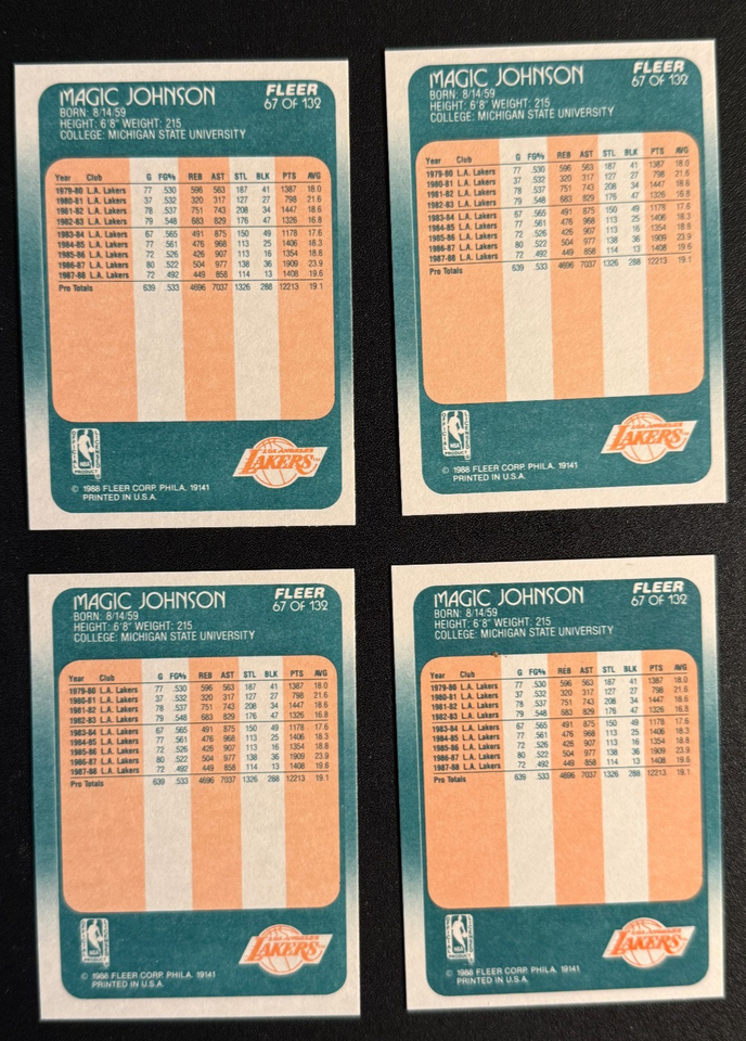 (4) 1988-89 Fleer #67 Magic Johnson Card Lot. NM-MT, MINT, MINT, NM-MT | eBay