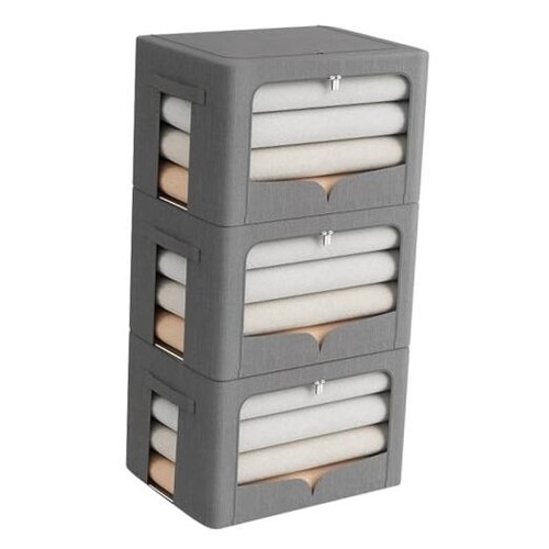 3 Pack Clothes Storage Bins Foldable Metal Frame Storage Box Stackable ...