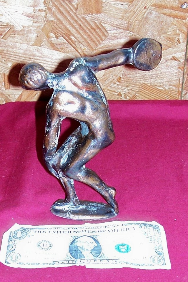 Old Small Bronze Discobolus Discus Thrower Greek Sculpture Statue ...