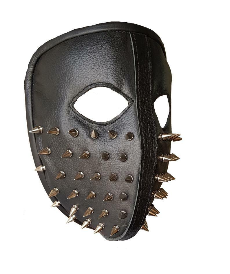 Genuine Leather Mask Bondage Mask Full face spike Mask Masquerade Black ...
