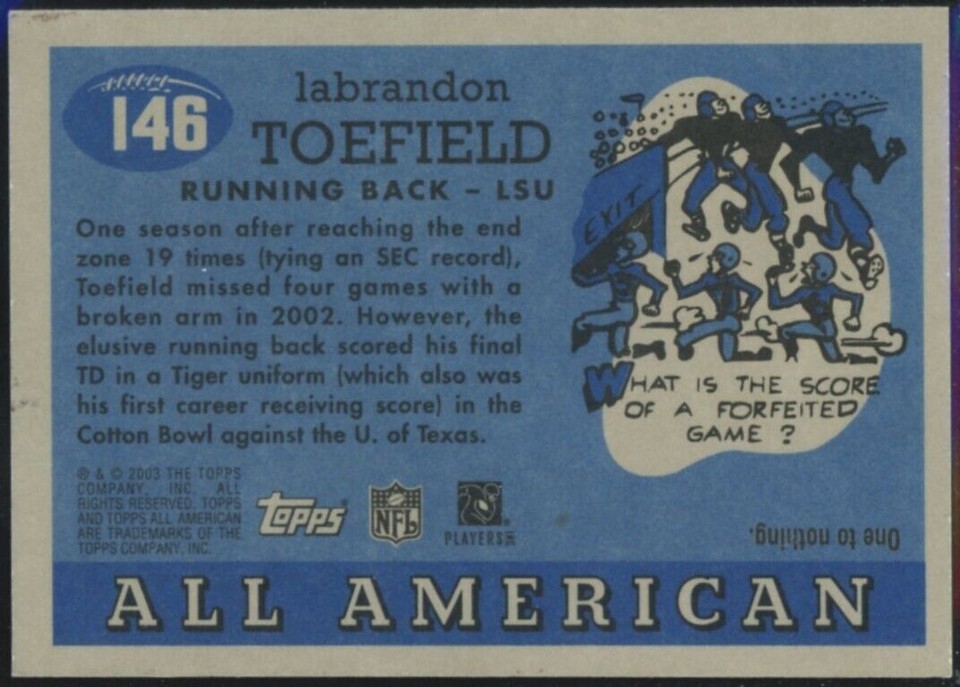 2003 Topps All American LaBrandon Toefield Rookie Jacksonville Jagaurs ...