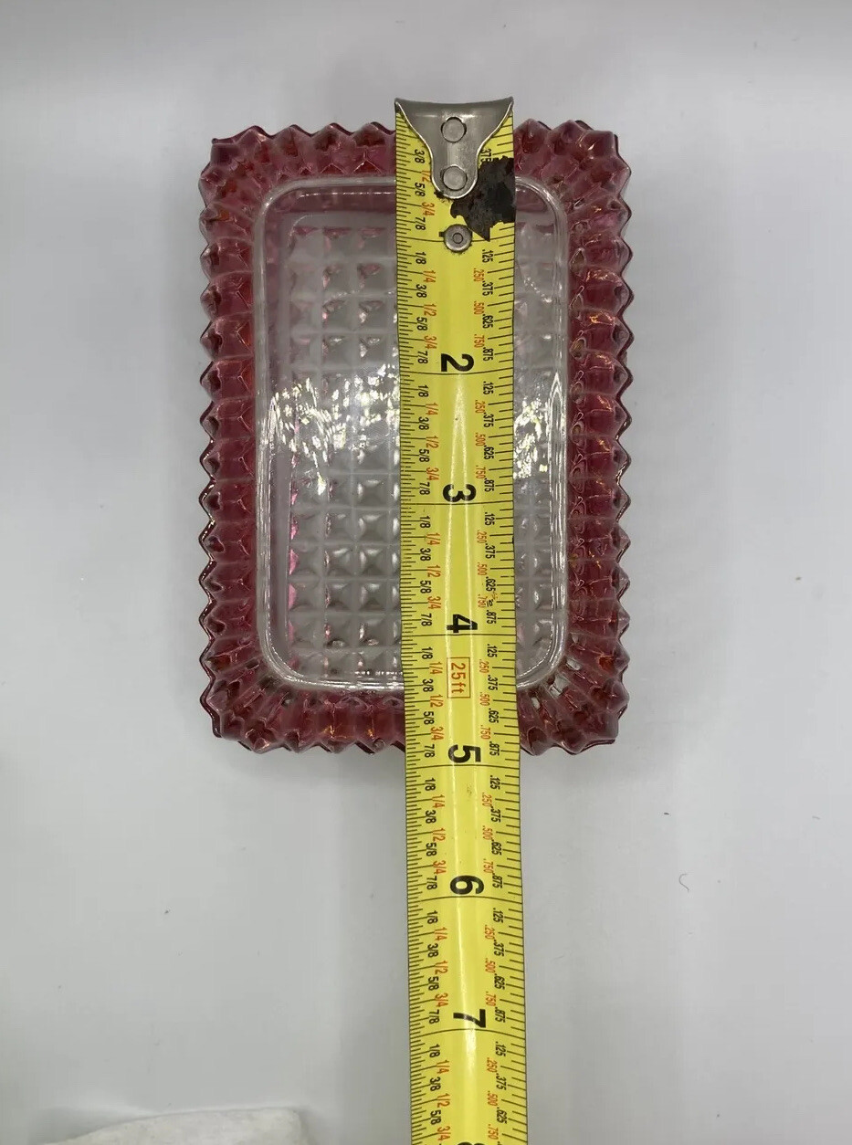 VTG 1940 Depression Covered Ribbed Glass Cigarette Box iridescent ruby ...