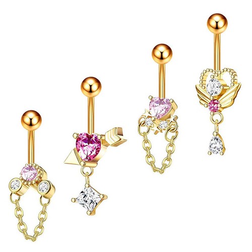 Fashion Zircon Heart Boully Butly Ring Piercing Faux Bijoux pour les ...