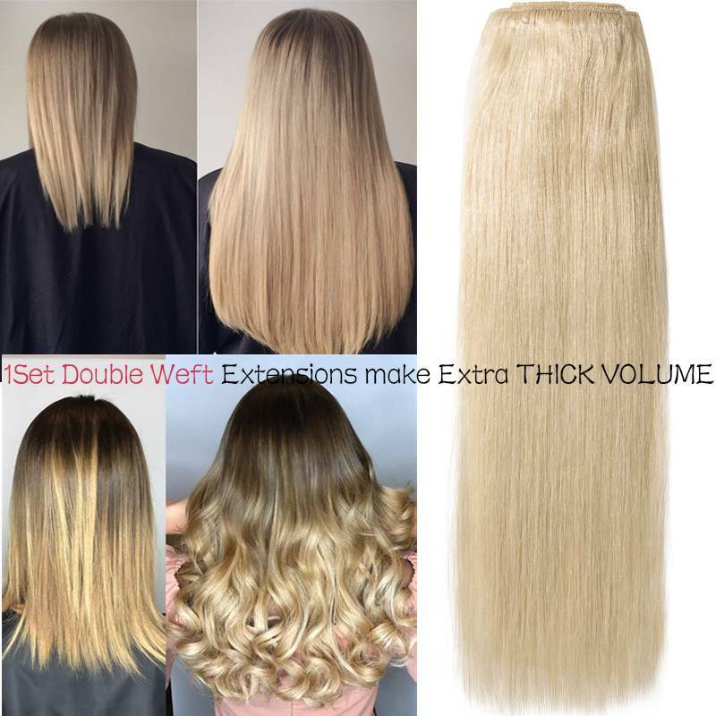 Extra Thick Double Weft Remy Clip In 100% Human Hair Extensions Full ...