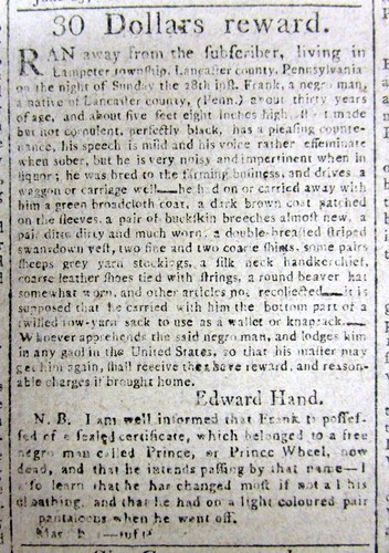 1802 Philadelphia Gazette newspaper w RUNAWAY SLAVE REWARD AD from ...