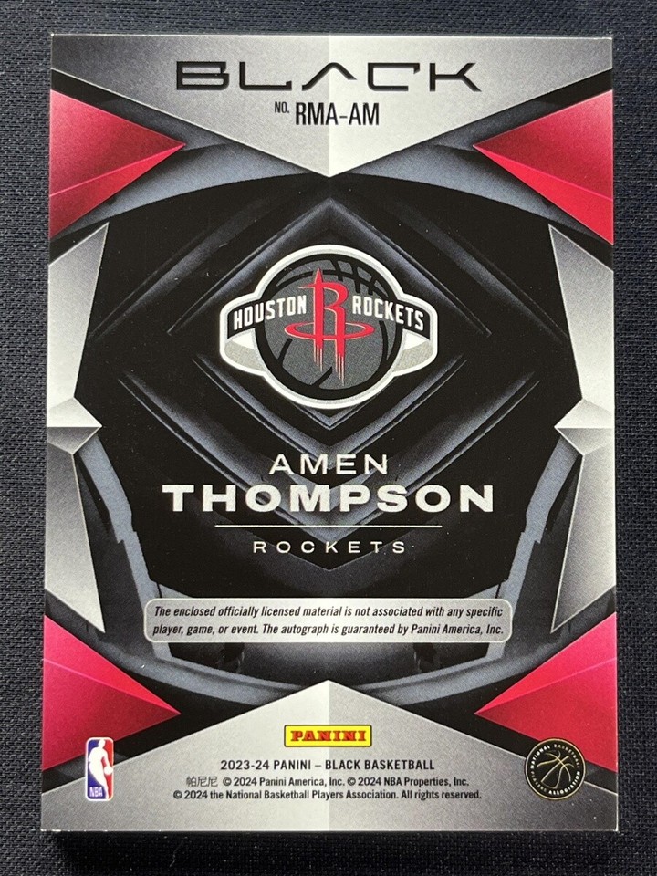 2023-24 Panini Black Amen Thompson #RMA-AM Rookie RC Jersey Patch Auto ...