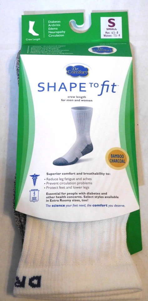 Dr Comfort Shape to Fit Crew Length Socks White Diabetic Sz Small ...