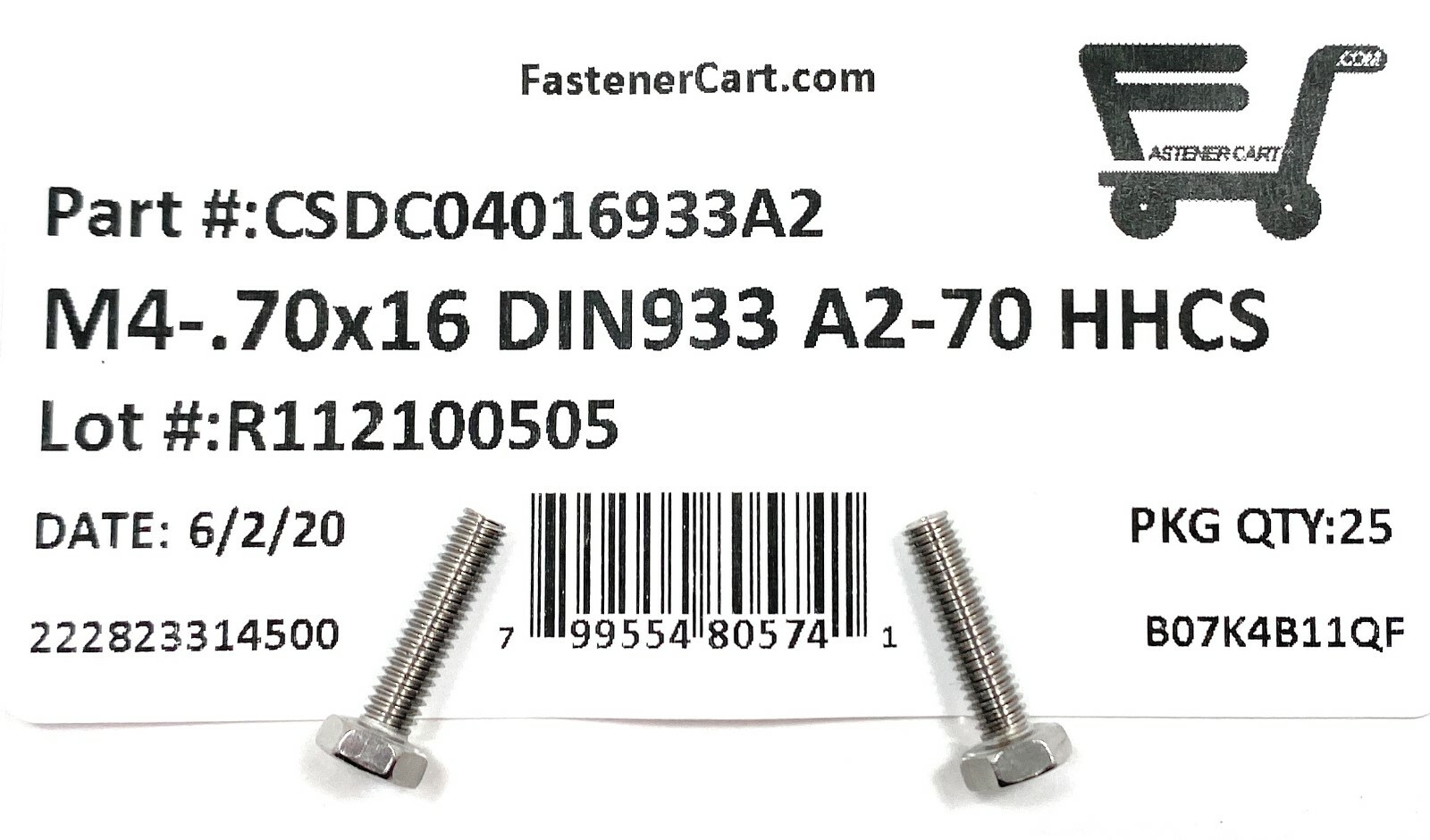 (25) M4 x .70 x 16 Stainless Steel DIN933 A2-70 Hex Cap Screw Metric ...
