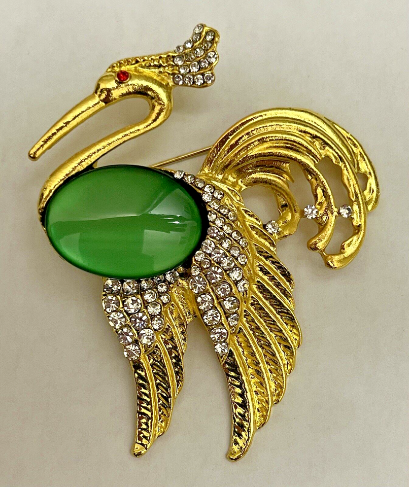 Crystal Rhinestone Bird Brooch Parrot Peacock Pin Swan Vintage Green ...