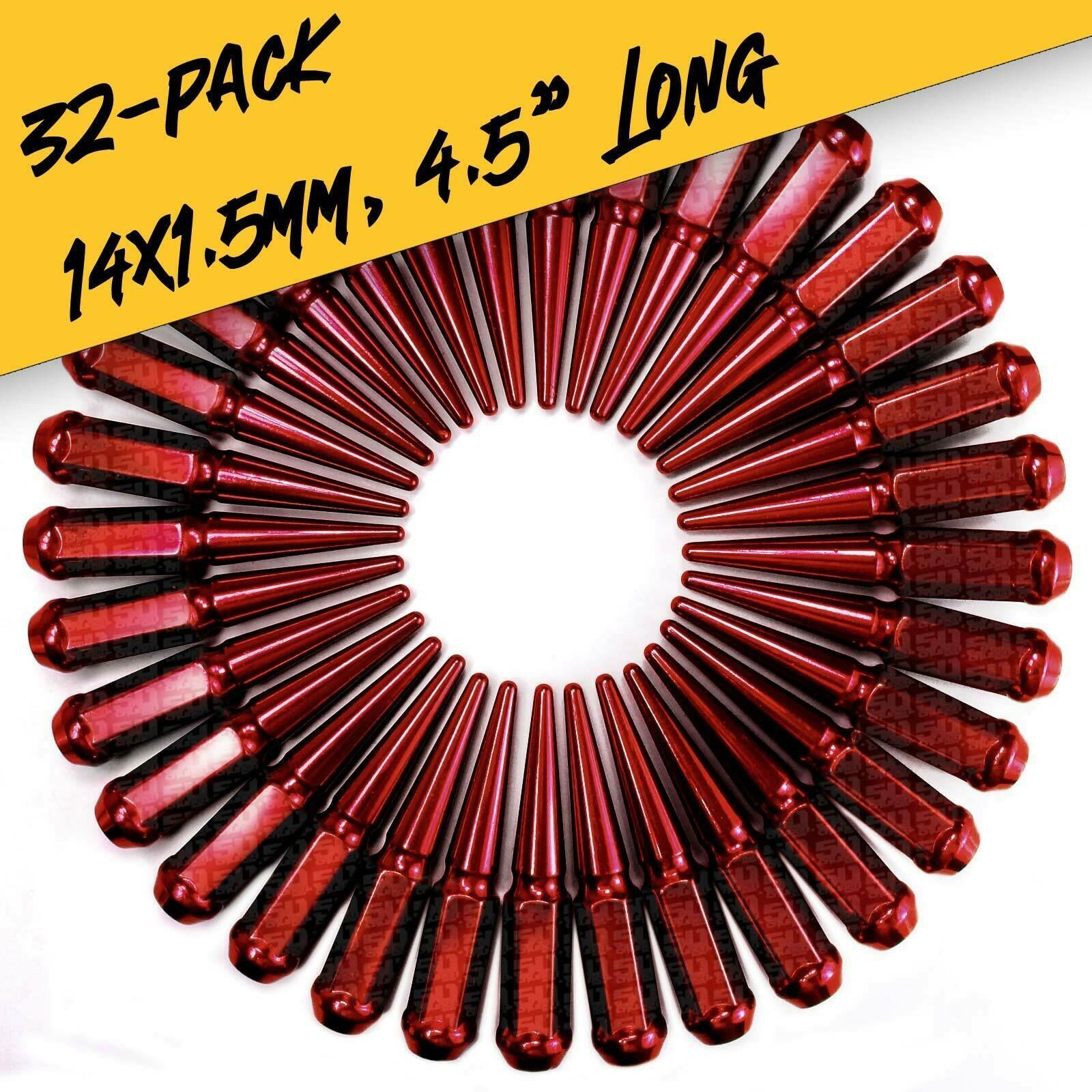 Set of 32 Hardened Red Steel Spike Lug Nuts 14x1.5mm Fits Hummer ...