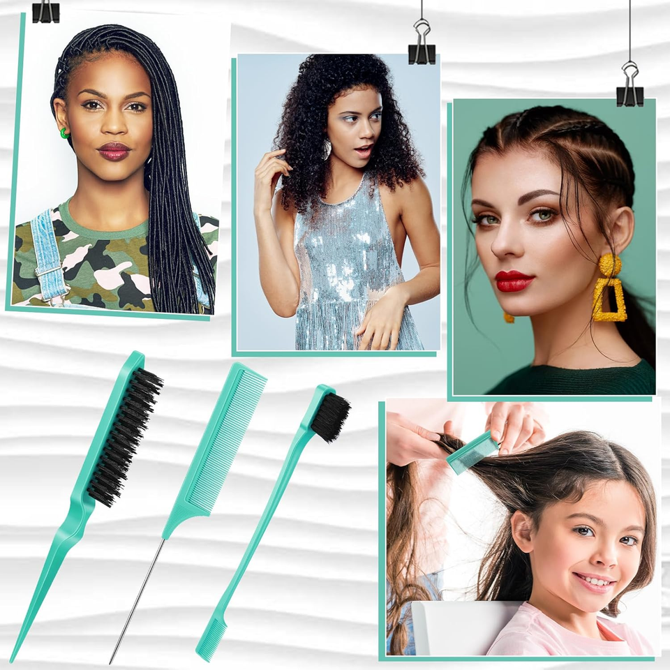 Geiserailie 3 Pcs Slick Back Hair Brush Set Bristle Brush Edge Control ...