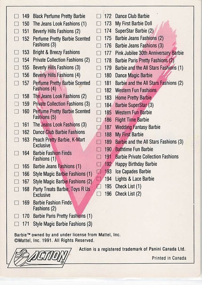 1991 Action/Panini Another First For Barbie #196 Barbie Checklist | eBay