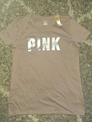 Vs pink everyday crew tee brand new size Medium Taupe logo | eBay