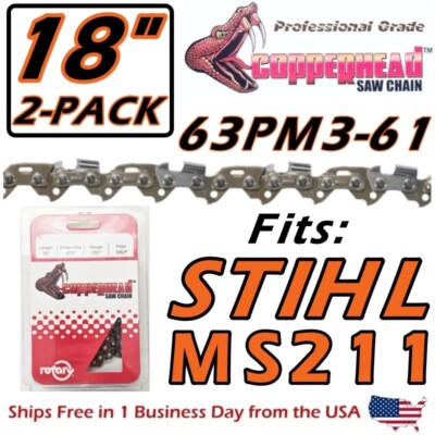 COPPERHEAD 2-PACK 18" SAW CHAINS - FITS STIHL MS211 63PM3-61 BAR # 3005 ...