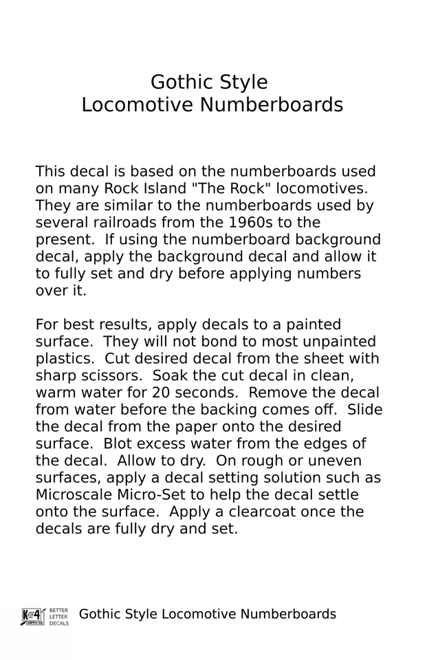 K4 HO Scale Decals Gothic Locomotive Number Board Numbers Black ...