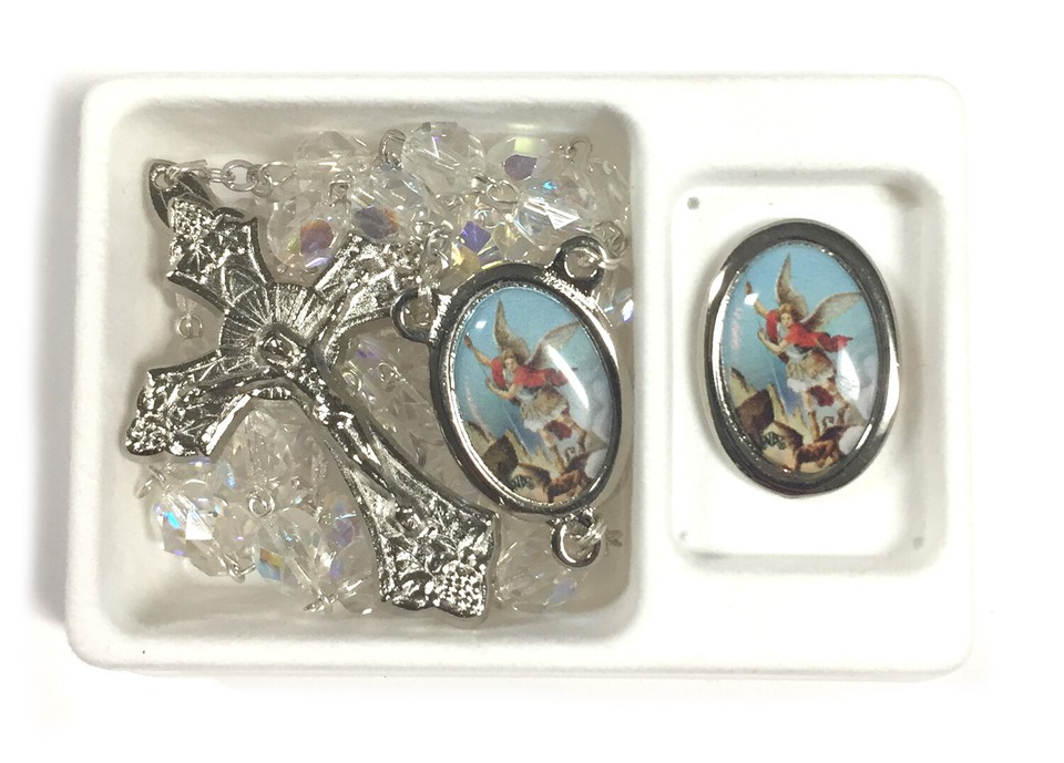 Saint St. Michael Archangel Silver Tone Rosary Lapel Pin Set Gift San ...