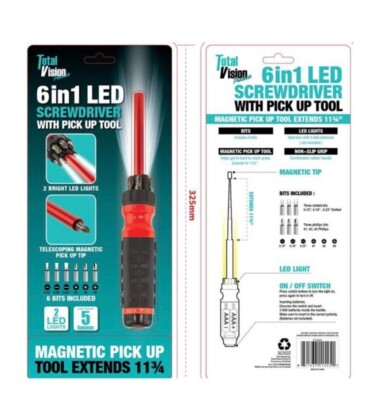 6 IN 1 LED SCREWDRIVER WITH PICK UP TOOL TOTAL VISION | eBay