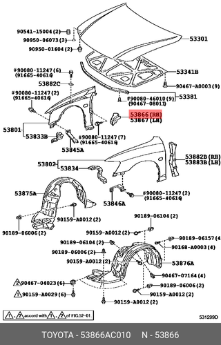 Genuine OE seal, front fender to cowl side, right, 53866AC010 for ...