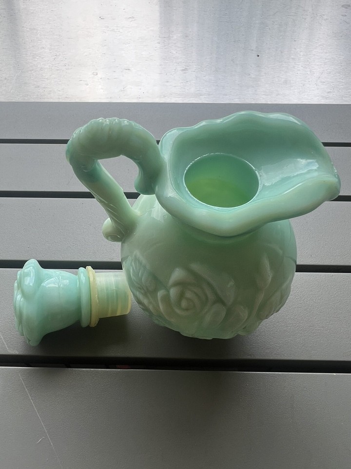 Vintage Avon Jadeite Green Swirl Milk Glass Rose Pitcher - CIrca 1970s ...