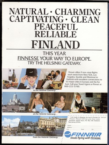 1987 FINNAIR advertisement, Finland, Finnair stewardess, European ...