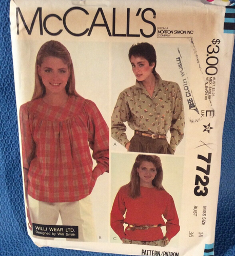 McCalls Sewing Pattern 1980s Shirts Size 14 7723 | eBay