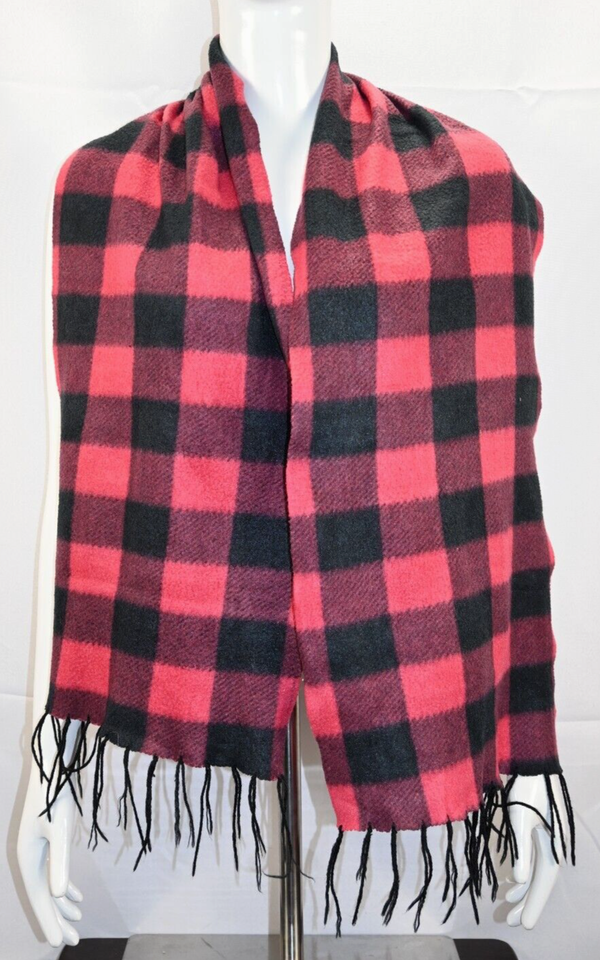 Red & Black Checkered Scarf with Fringe Ends Size 12"X56" | eBay