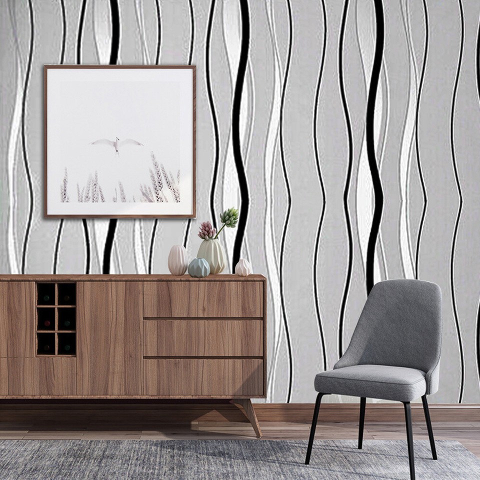 2 Style Non-woven Wallpaper Roll Nordic Geometric Line Stripes Room ...