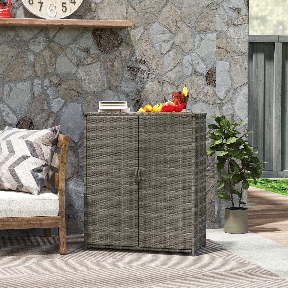 Wicker Outdoor Pool Towel Valet Rack Storage Organizer Cabinet with 4 ...