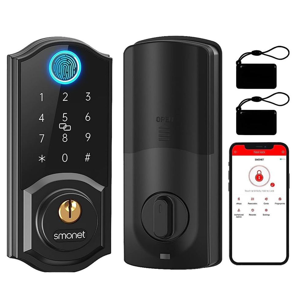 SMONET Fingerprint Door Lock Keyless Entry Smart Lock Electronic Keypad ...